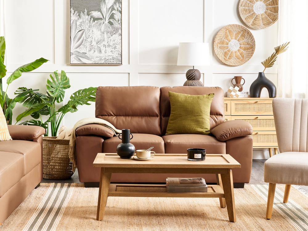 Brown faux leather couch store