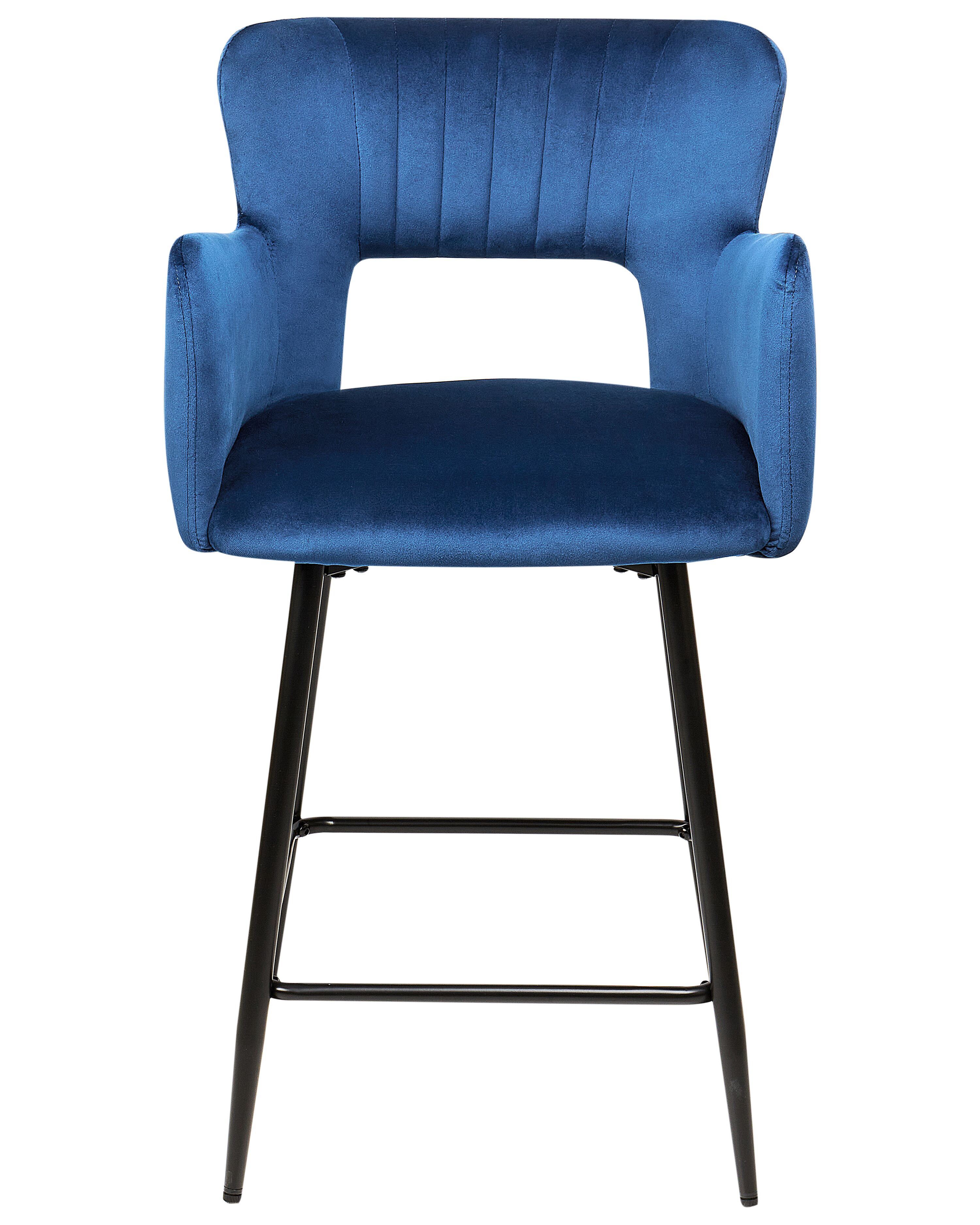 Set of 2 Bar Chairs SANILAC Velvet Navy Blue | Beliani.co.uk