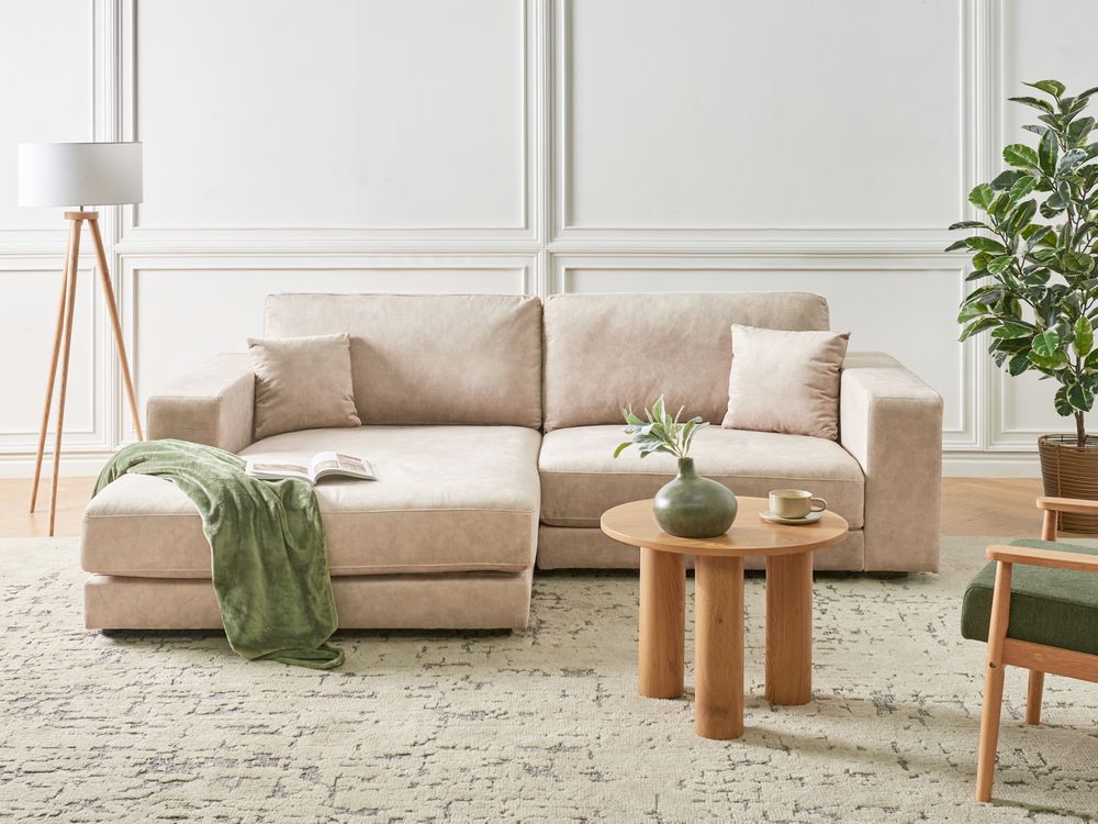 Beige velvet corner sofa store