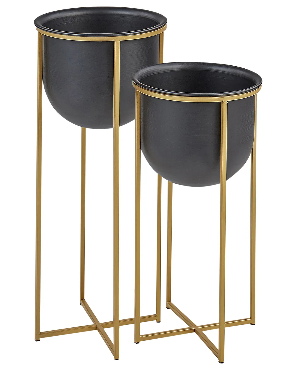 Set of 2 Elevated Plant Pots THUJA Metal 21 cm Black | Beliani.co.uk