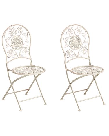 Set of 2 Garden Chairs YAVIZA Folding Metal Light Beige | Beliani.co.uk