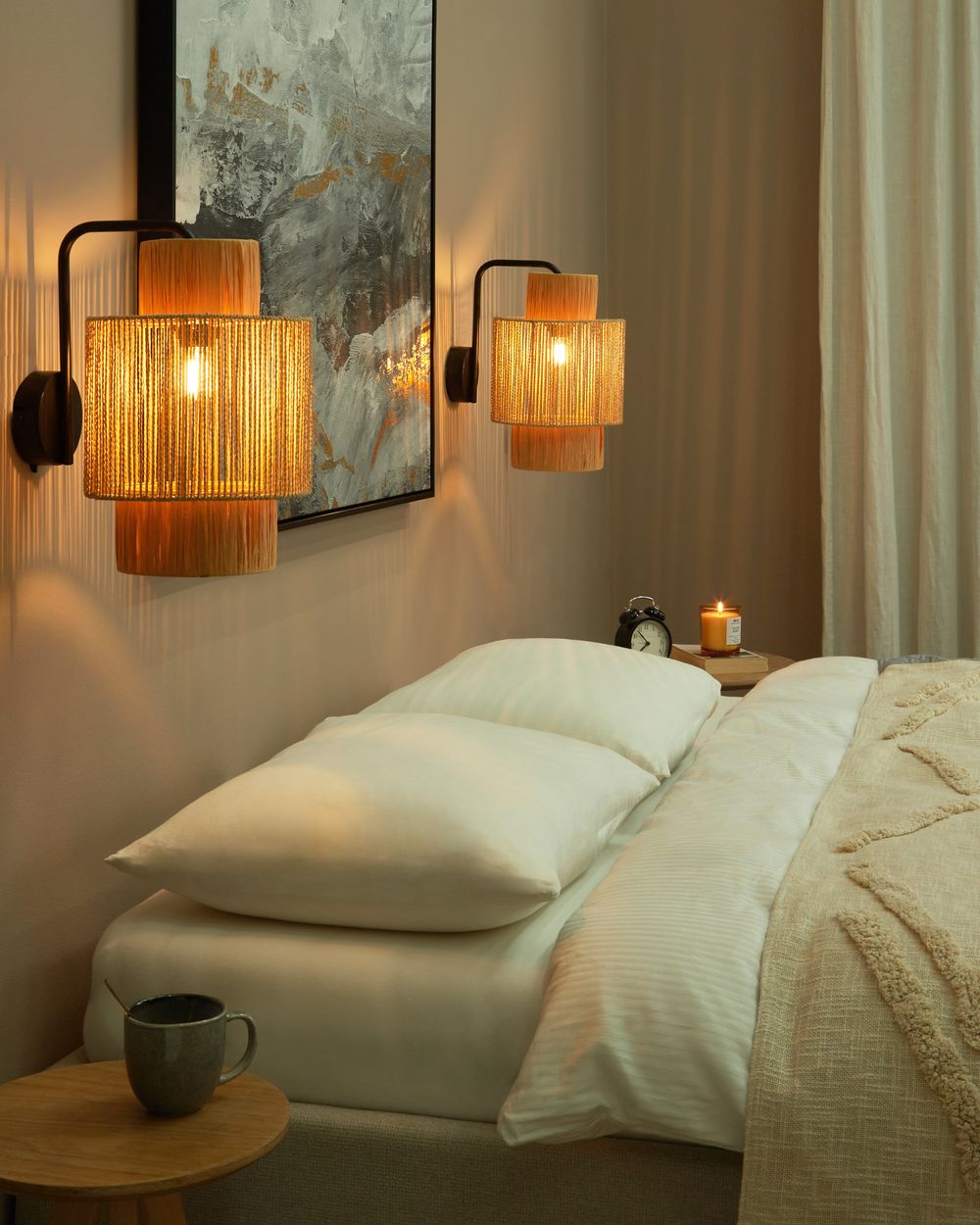 Set of 2 Wall Lamps JAMMA Wicker Natural | Beliani.co.uk