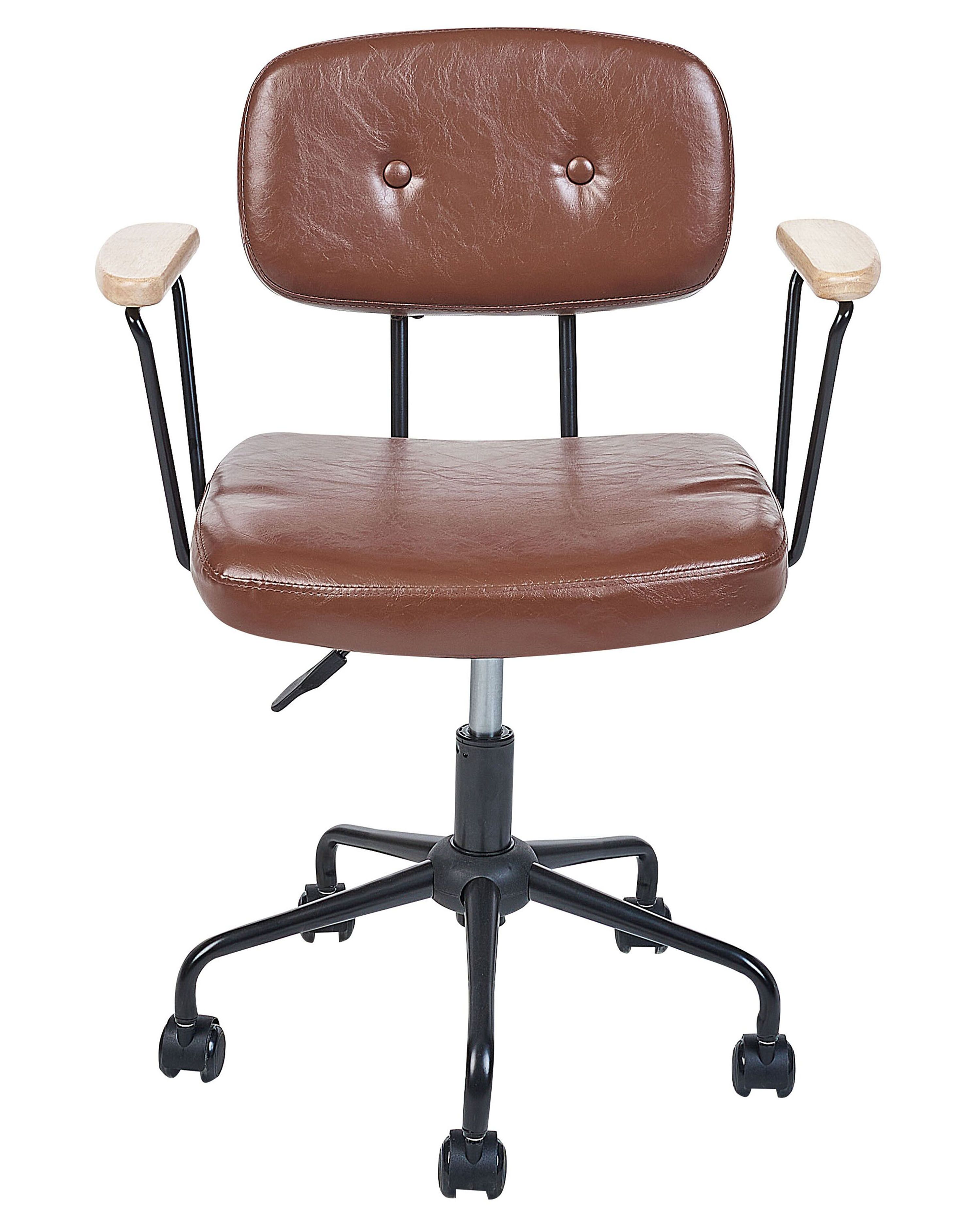 Desk Chair Swivel ALGERITA Faux Leather Brown | Beliani.co.uk