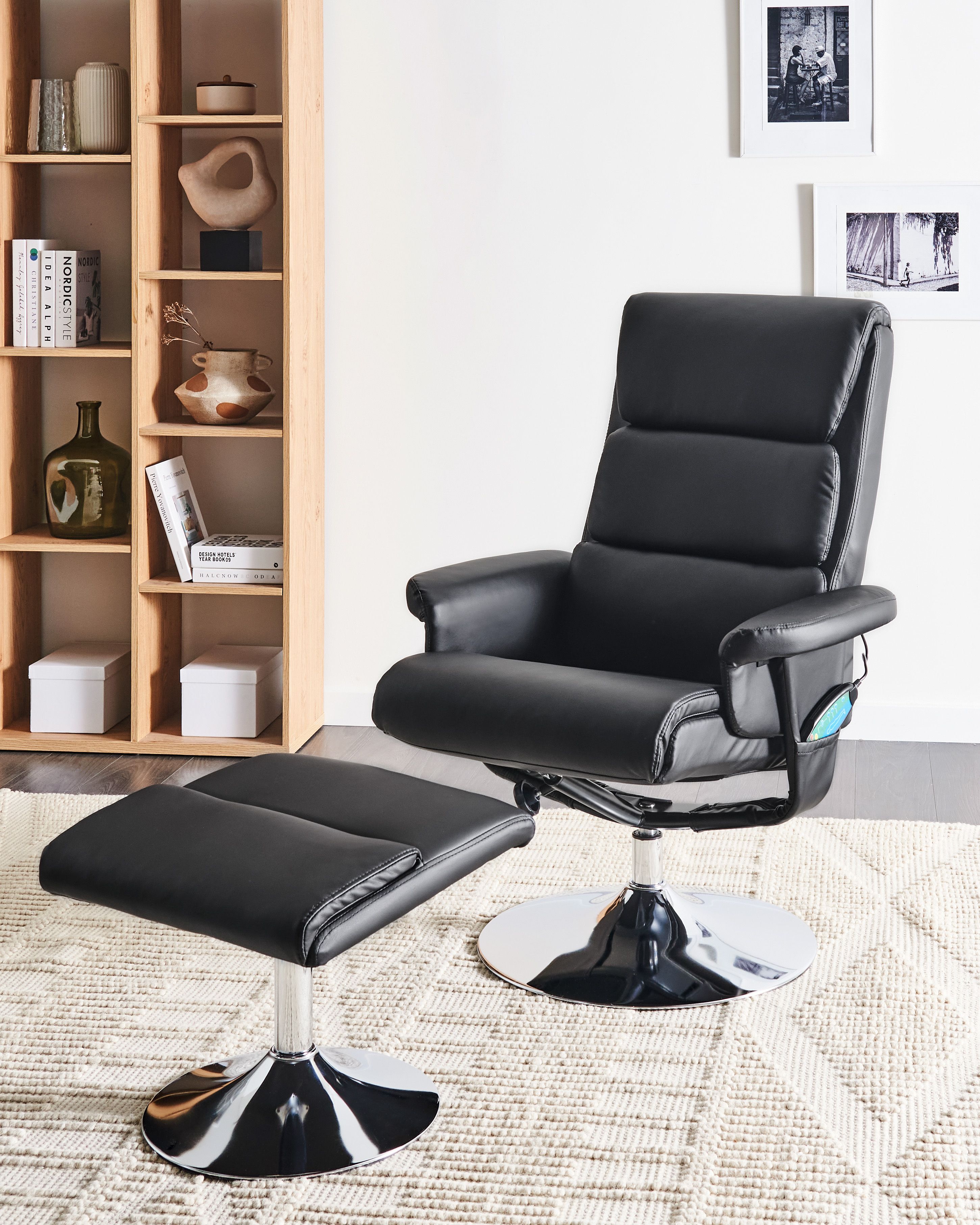 Recliner Chair LEGEND with Footstool Faux Leather Black | Beliani.co.uk