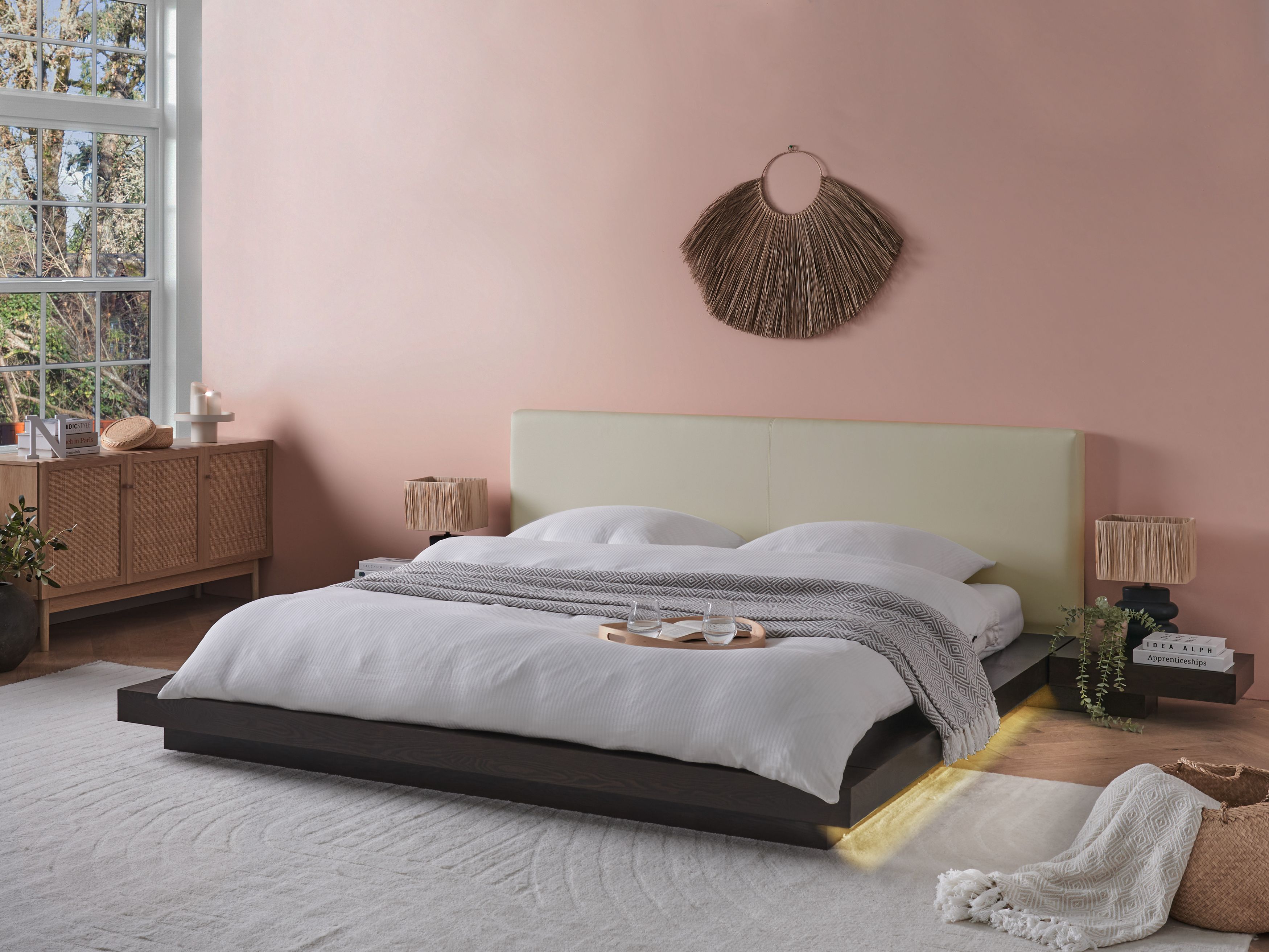 Seng med LED Kunstlæder ZEN 180 x 200 cm Mørk ask | Beliani.dk