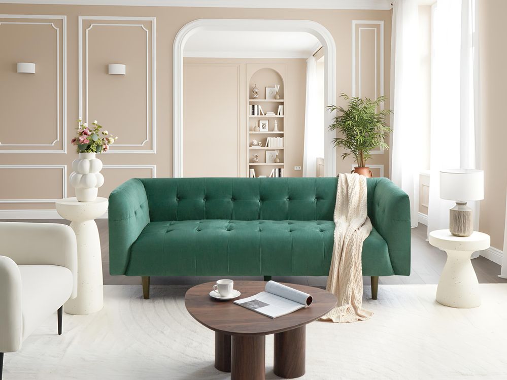 Sofa 3 Seater LERMON Fabric Beige | Beliani.co.uk