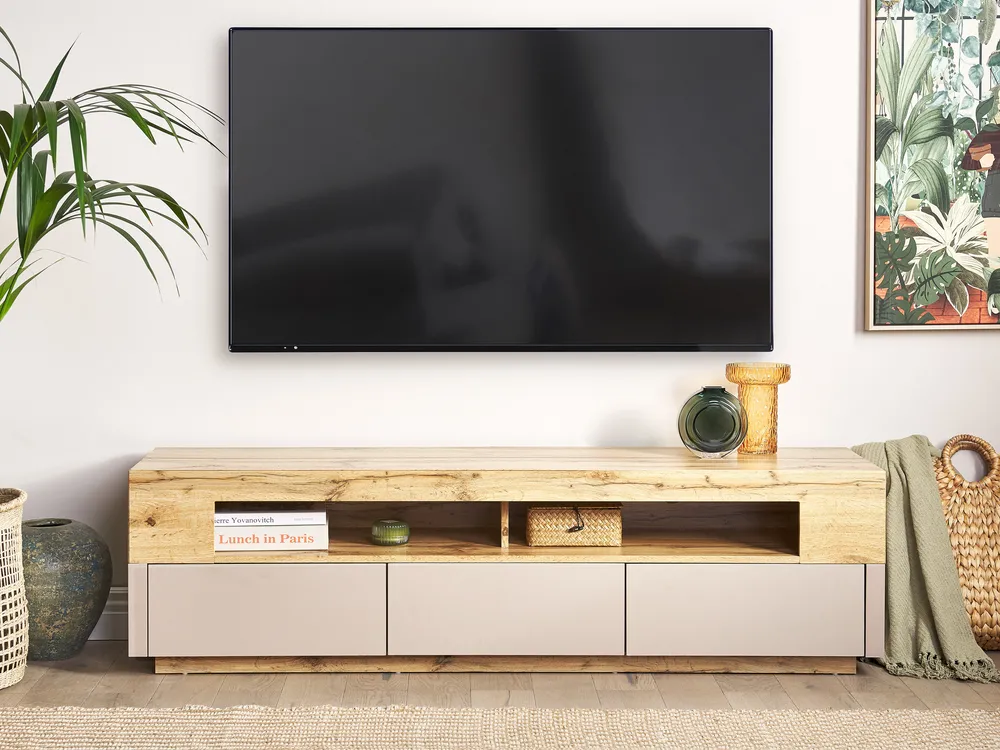 Wood Flat Screen Tv Stands TV Stand TIMBER Light Brown Beliani.nl