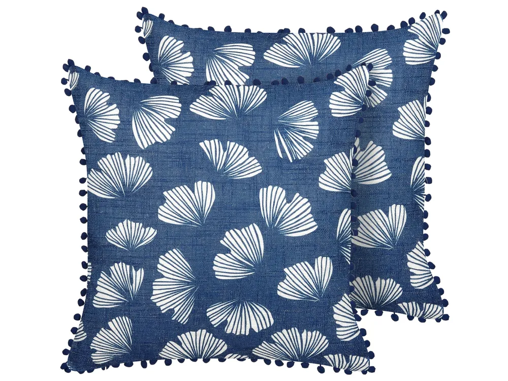 Set of 2 Decorative Cushions DANDELION 45 x 45 cm Dark Blue Plant ...