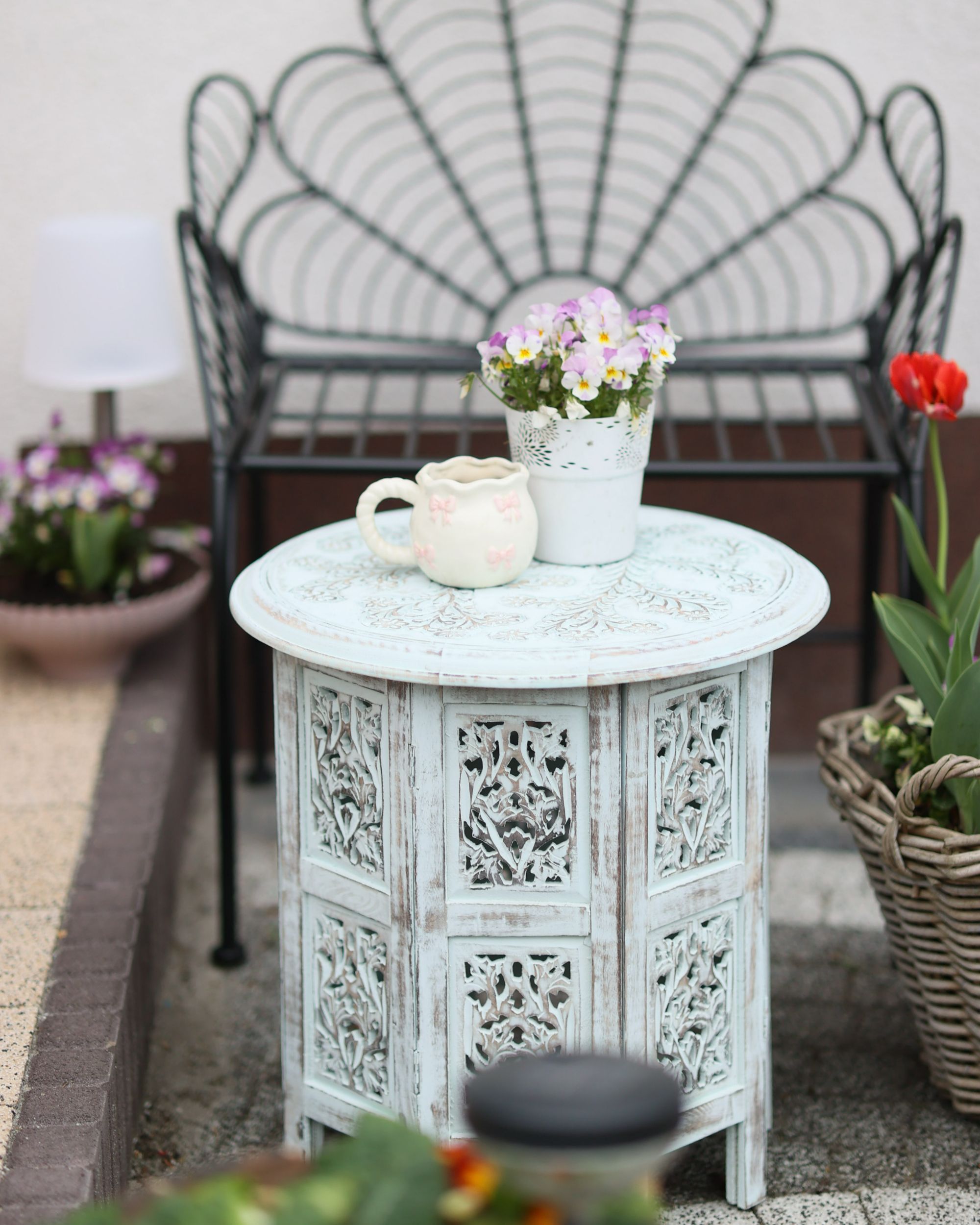 Side Table BORAI Mango Wood Light Blue | Beliani.co.uk