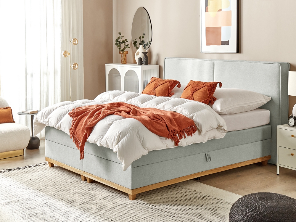Divan Bed Fabric DYNASTY 160 x 200 cm EU King Size Light Grey Beliani