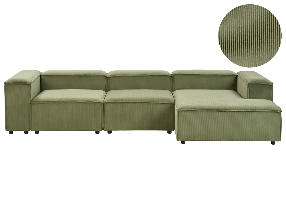 Modulaire hoekbank 3-zits ARDAL Corduroy groen met ottomaan Linkerzijde ...