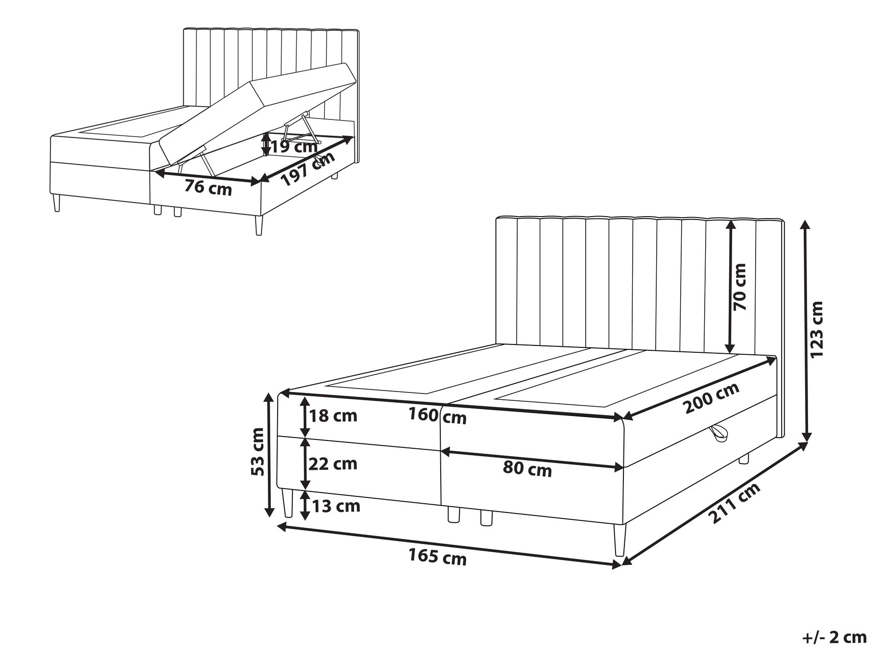 Divan Bed with Storage Fabric OFFICER 160 x 200 cm (EU King Size) Off ...