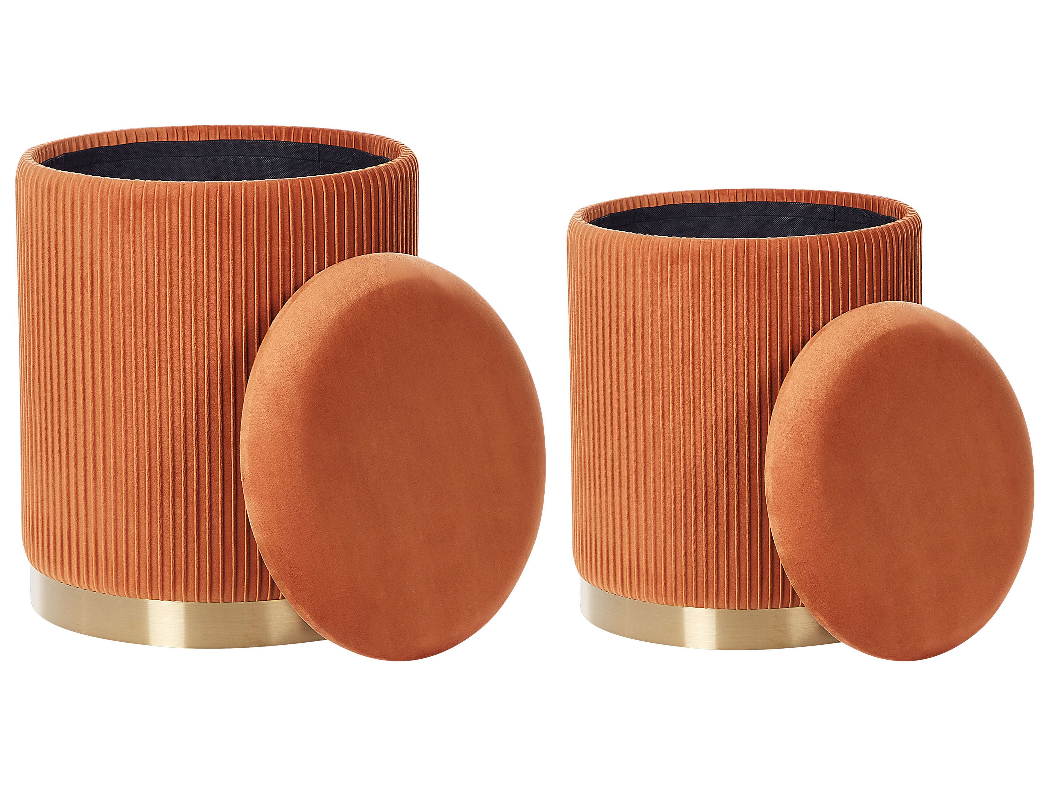 Conjunto de 2 pufs con almacenaje MIRAMAR Terciopelo Naranja 35/31 cm ...