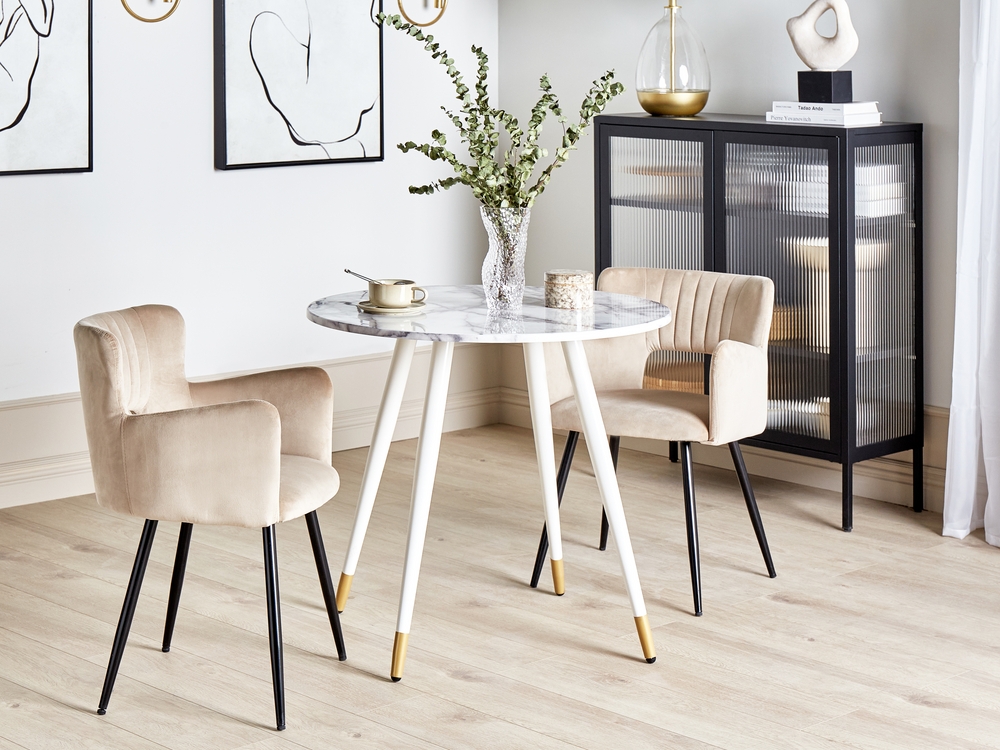 Marble effect dining table round store