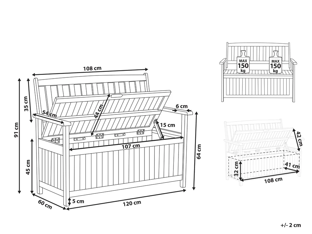 deck bench dimensions