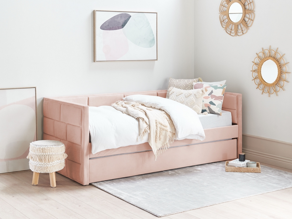 Trundle Bed Velvet CHAVONNE 90 x 200 cm EU Single Pastel Pink Beliani.pl