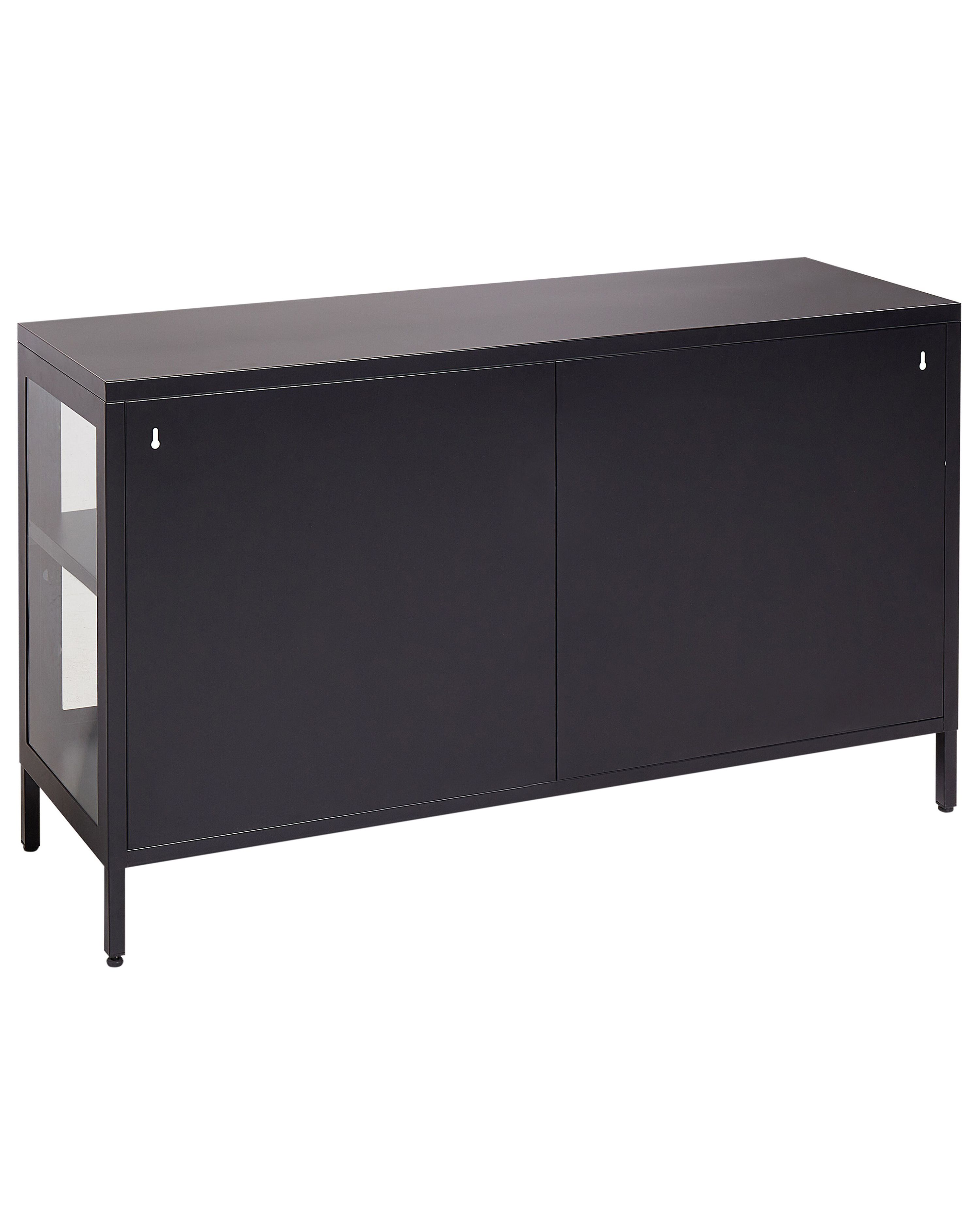 3 Door Metal LED Sideboard with Glass Display Black NEWPORT | Beliani.co.uk
