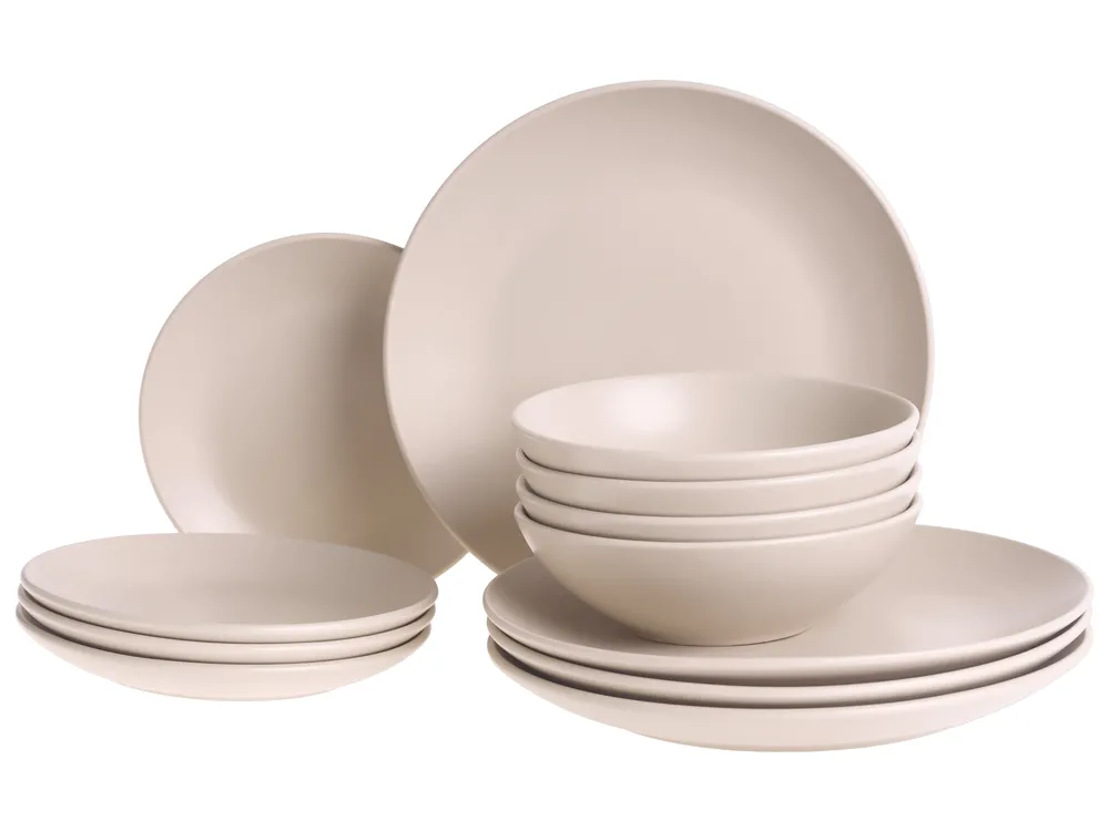 Set of 18 Dinnerware VIVANI Stoneware Light Beige | Beliani.co.uk