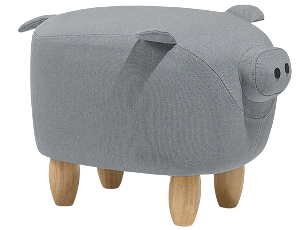 Animal Stool PIGGY Fabric Light Grey Pig | Beliani.co.uk
