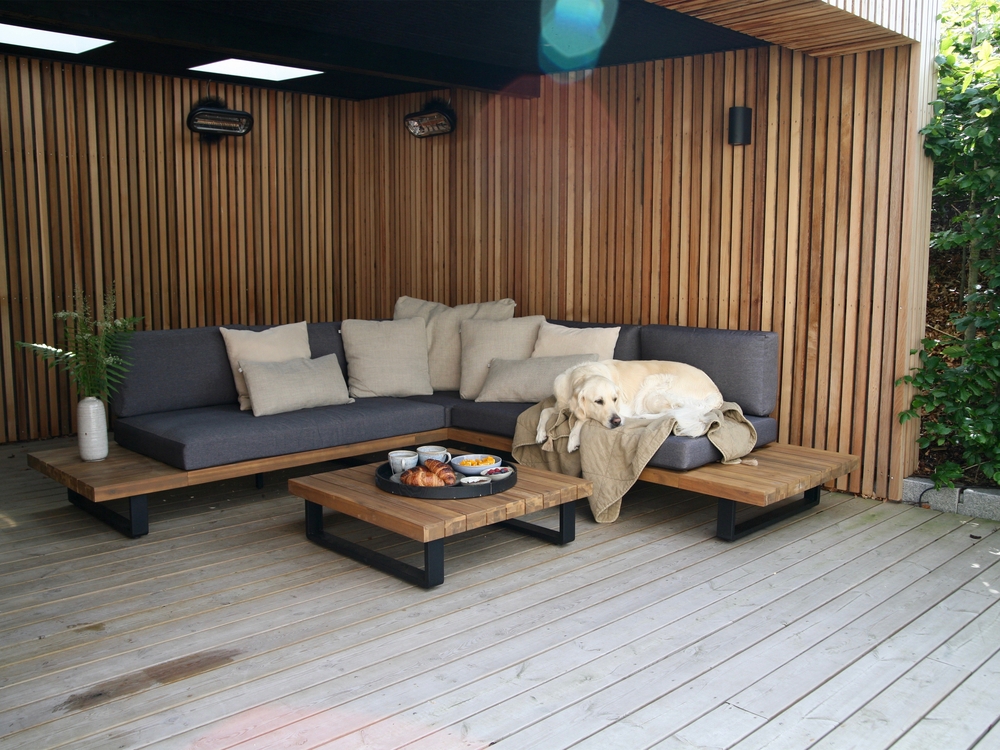 5 Seater Certified Acacia Wood Garden Corner Sofa Set Grey MYKONOS Beliani