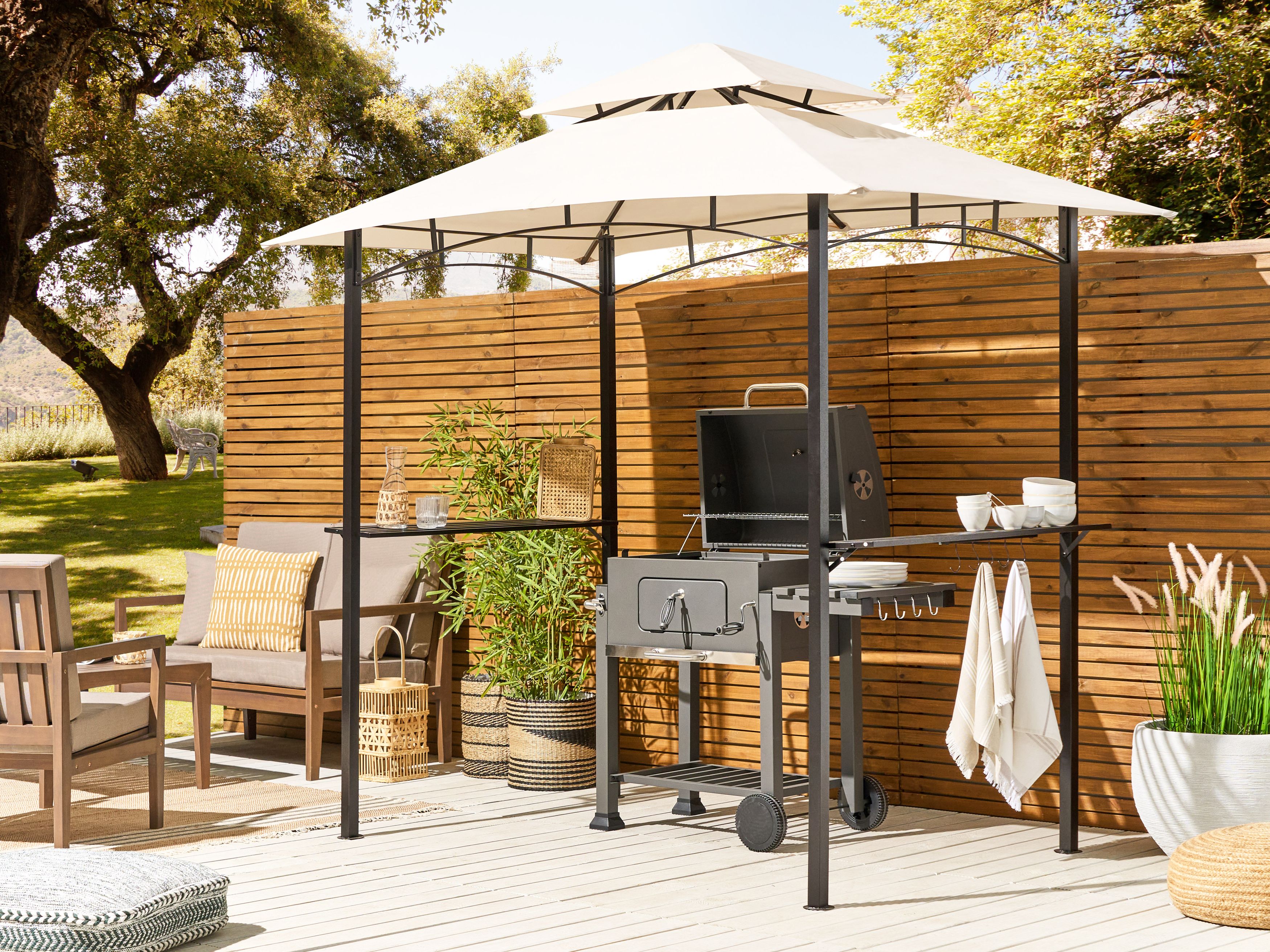 Paviljonki NARO metalli 240 cm 148 cm Beige | Beliani.fi