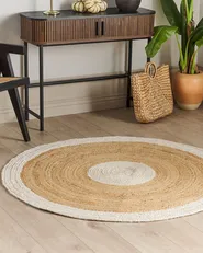 Rug YAYALAR Off-White ø 140 cm Jute | Beliani.co.uk
