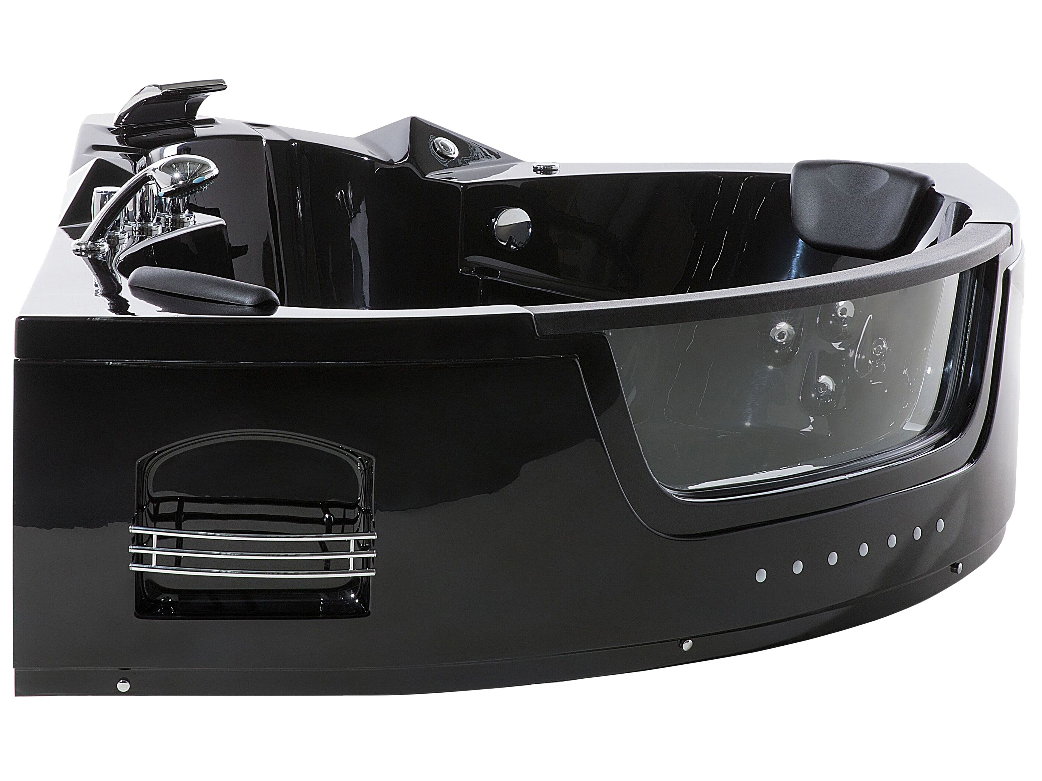 Corner Hot Tub with LED MARTINICA 1980 x 1440 mm Black | Beliani.co.uk