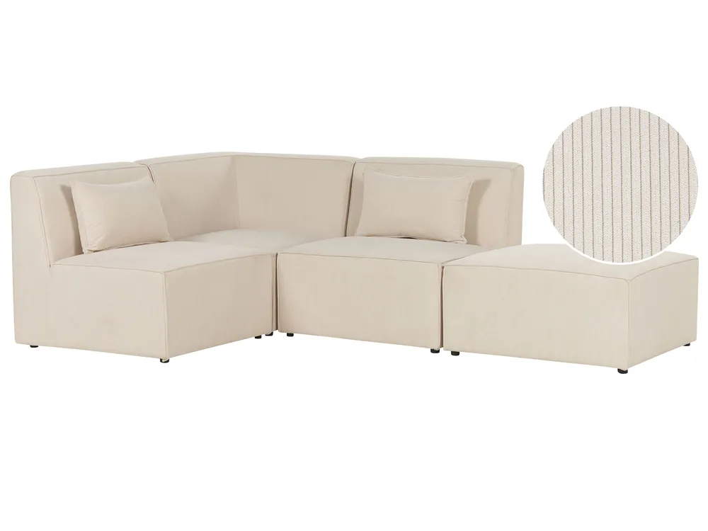 Modular Corner Sofa 3 Seater LEMVIG Corduroy Light Beige with Ottoman ...