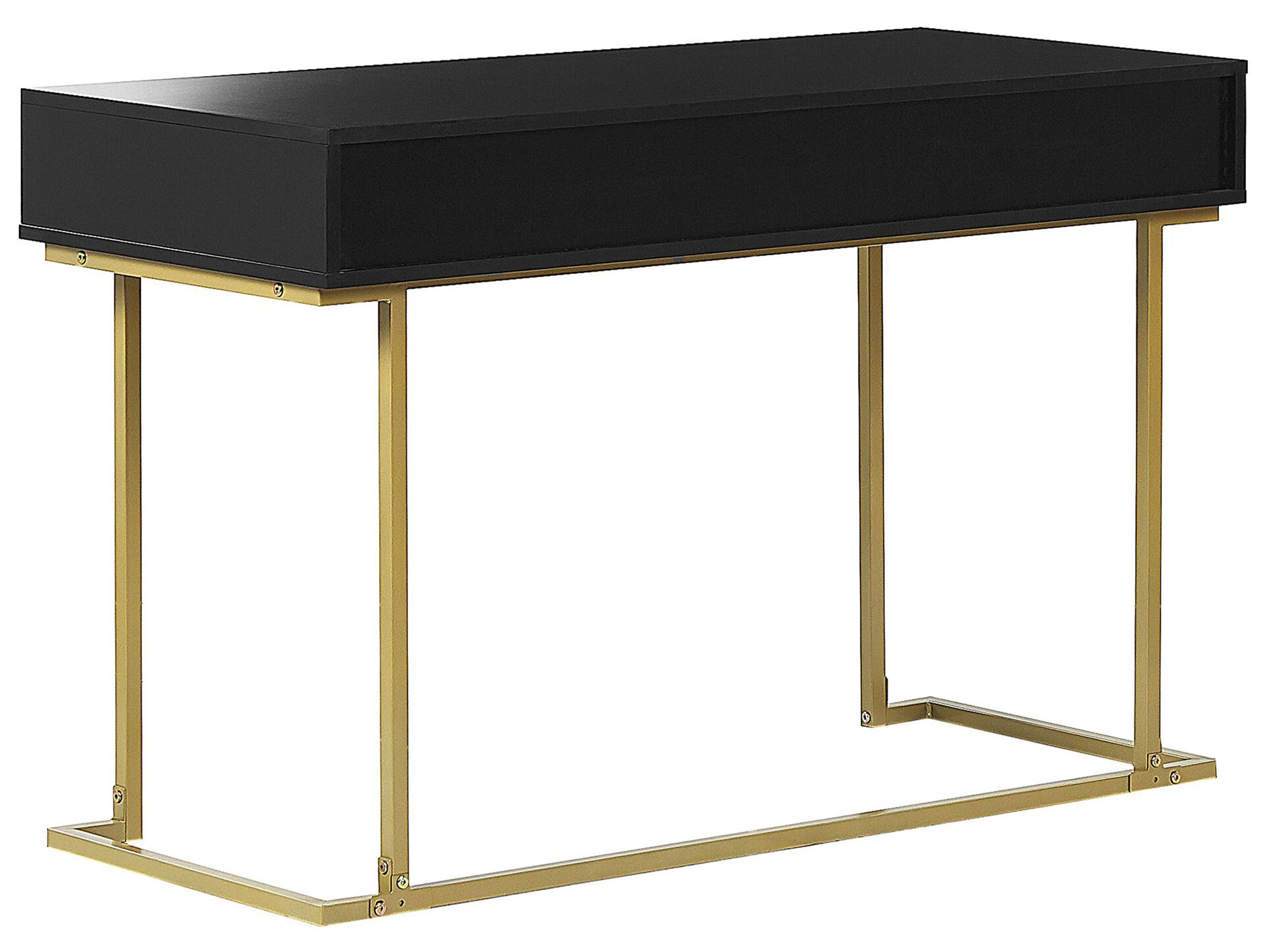 Home Office Desk / 2 Drawer Console Table Black with Gold WESTPORT ...