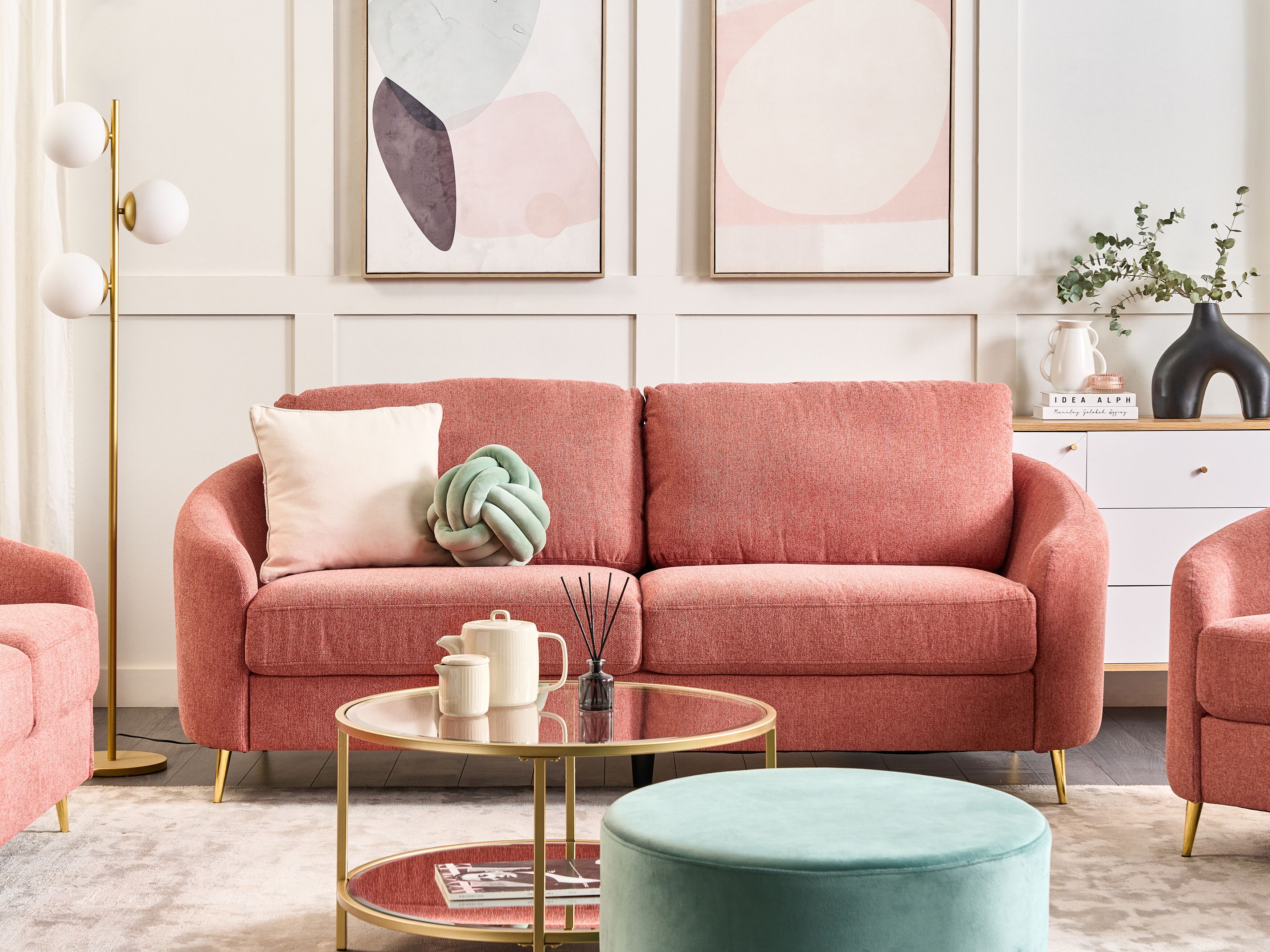 Sofa 3 Seater TROSA Fabric Pink | Beliani.co.uk