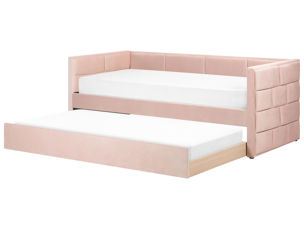 Trundle Bed Velvet CHAVONNE 90 x 200 cm EU Single Pastel Pink Beliani