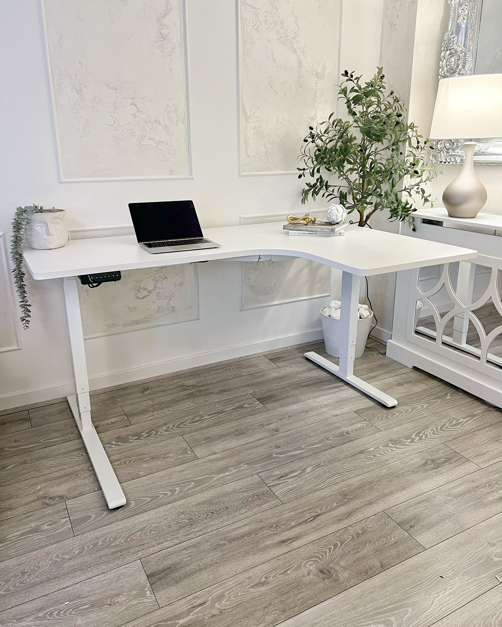 Electric Adjustable Corner Desk DESTINES White 160 cm 109 cm Right Hand ...