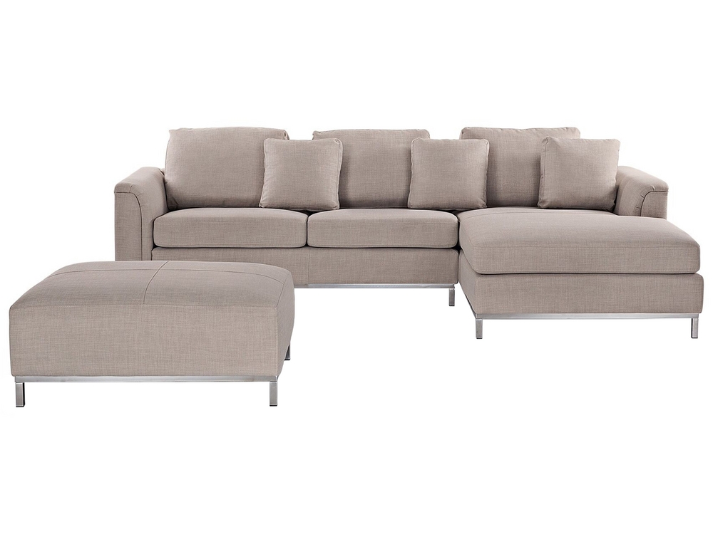 Left Hand Fabric Corner Sofa with Ottoman Beige OSLO Beliani