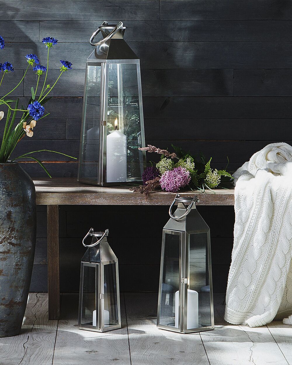Steel Candle Lantern 53 cm Silver CRETE Beliani
