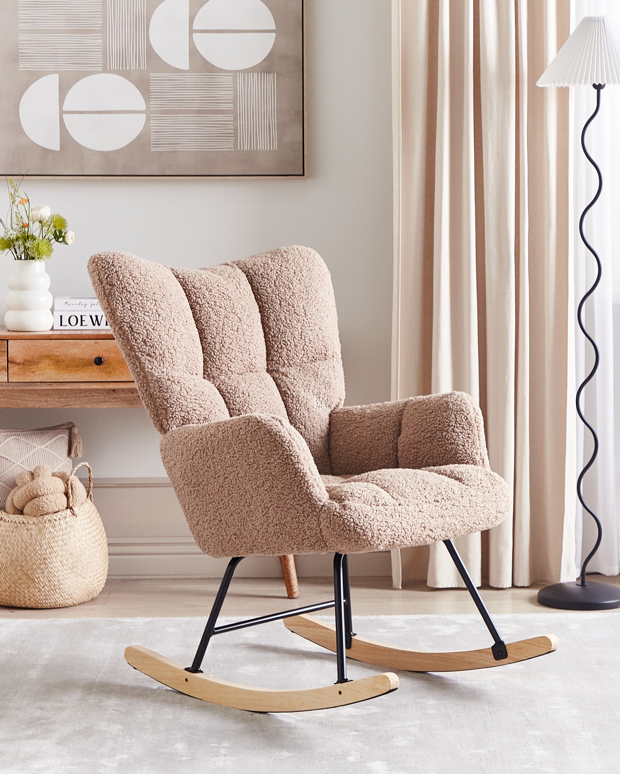 Rocking Chair OULU Boucle Sand Beige | Beliani.co.uk