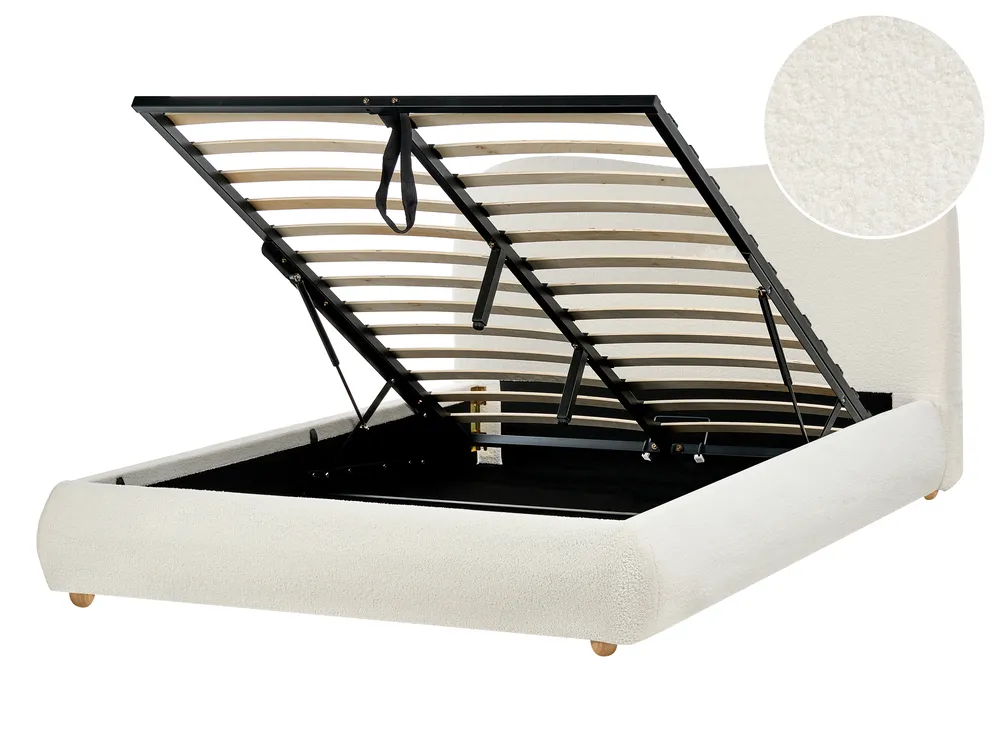 Lit ottoman Bouclé BLAGNAC 160 x 200 cm Blanc cassé | Beliani.fr