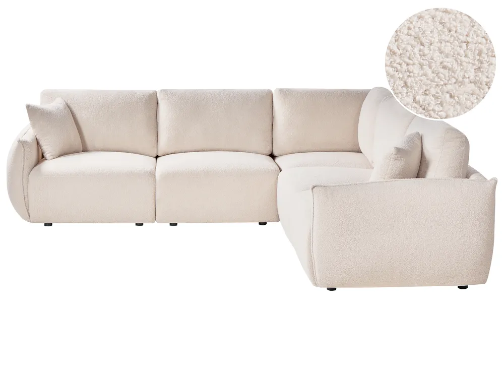 Sofá modular esquinero 5 plazas MESNALI Bouclé Blanco crema Izquierda ...
