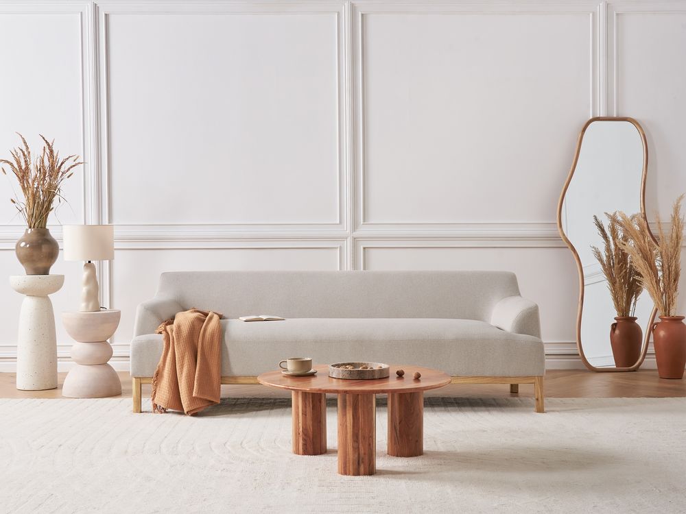 Sofa 3-Sitzer FLORO Chenillegewebe Cremeweiß | Beliani.at