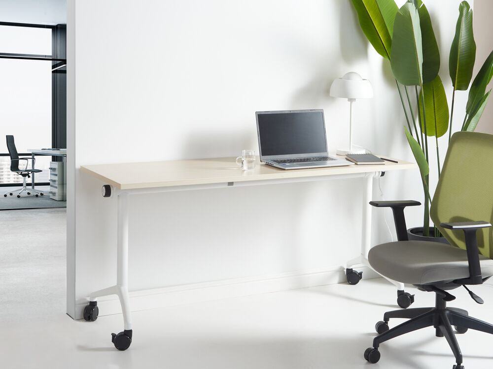 Scrivania pieghevole CAVI Bianco 160 cm 60 cm con ruote | Beliani.it