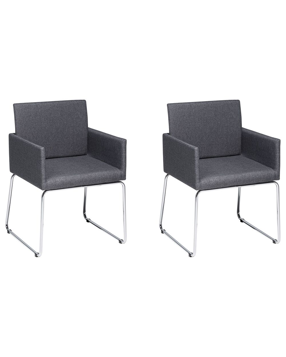Grey fabric and chrome dining chairs store
