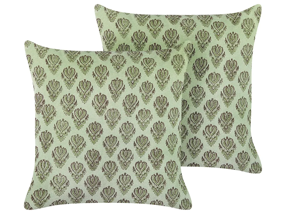 Set of 2 Decorative Cushions FREESIA Velvet 45 x 45 cm Dark Green Plant ...