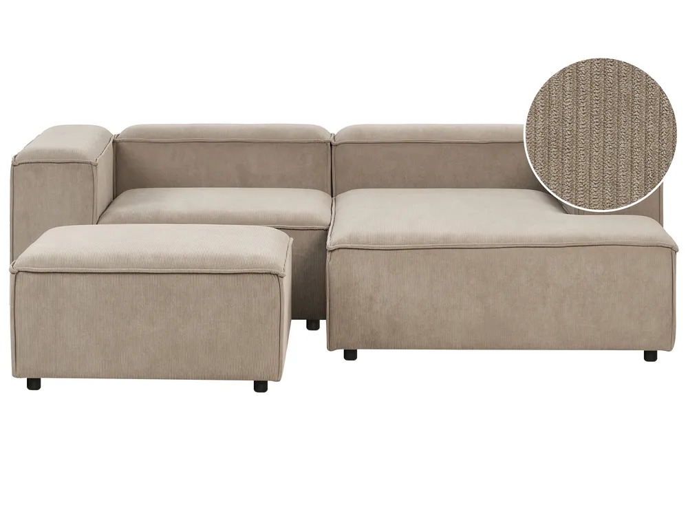 Modular Corner Sofa 3 Seater HELLNAR Fabric Light Brown with Ottoman ...