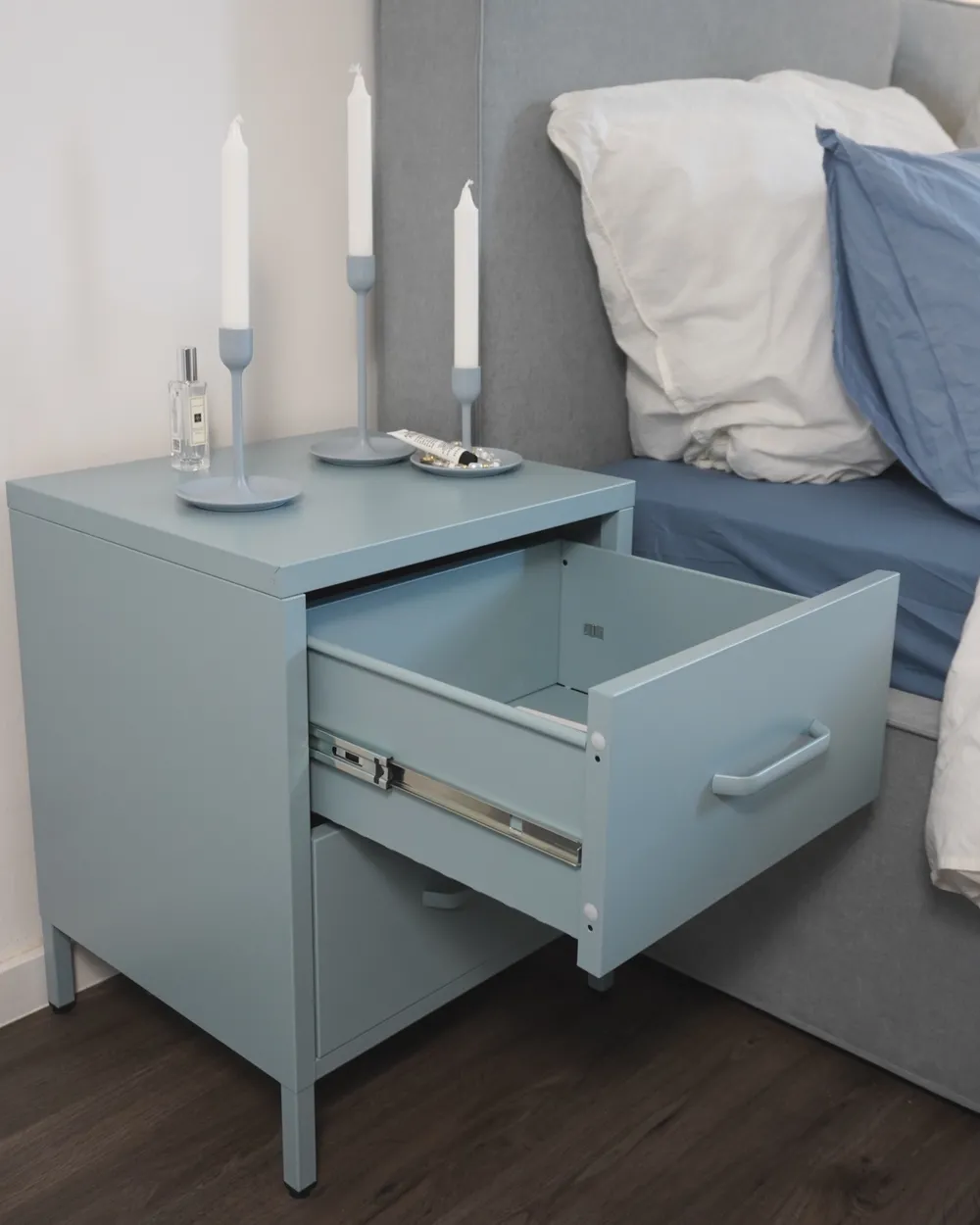 metal bedside table blue