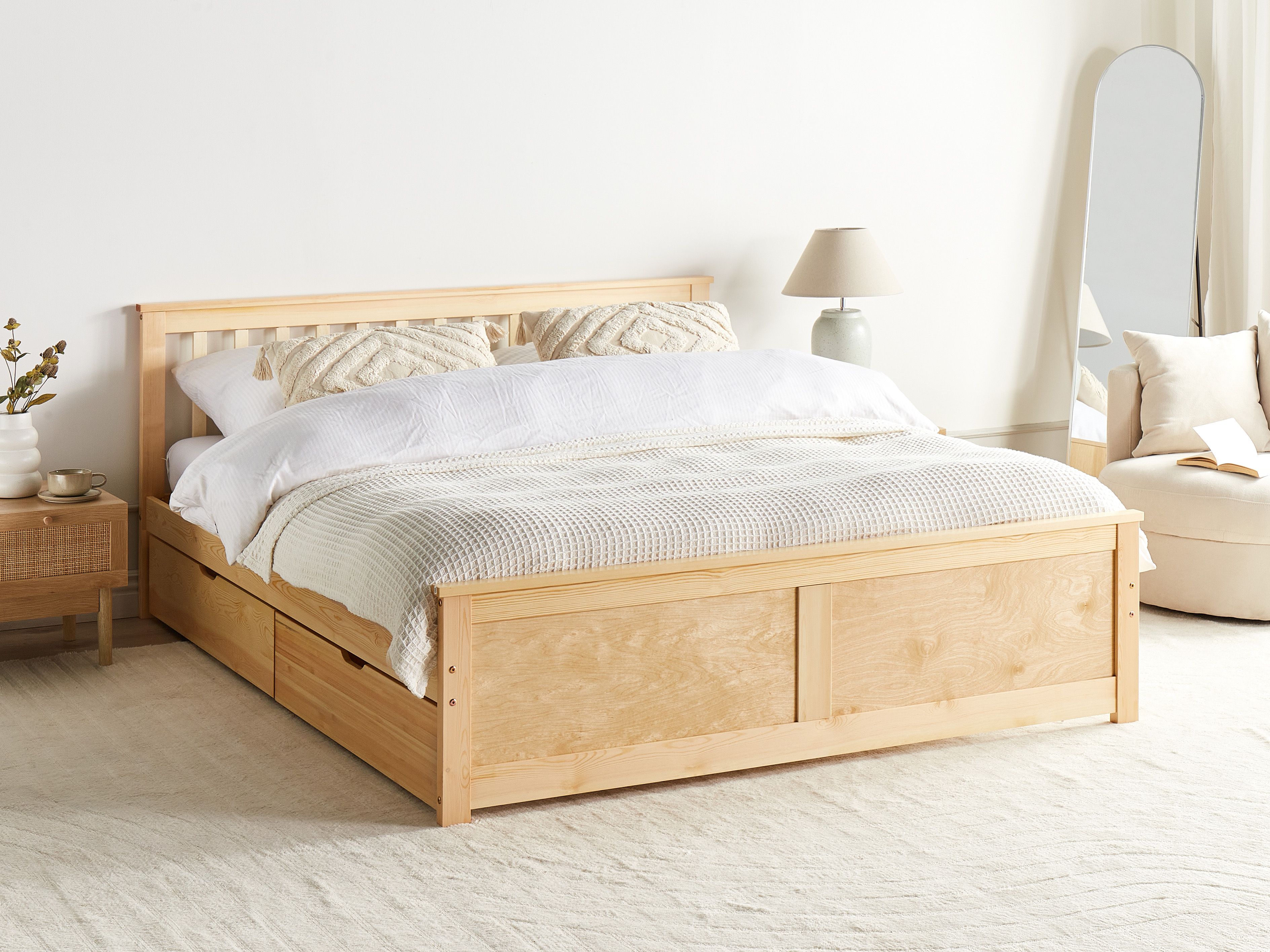 Letto con cassetti contenitori Legno di pino OLENDON 180 x 200 cm ...