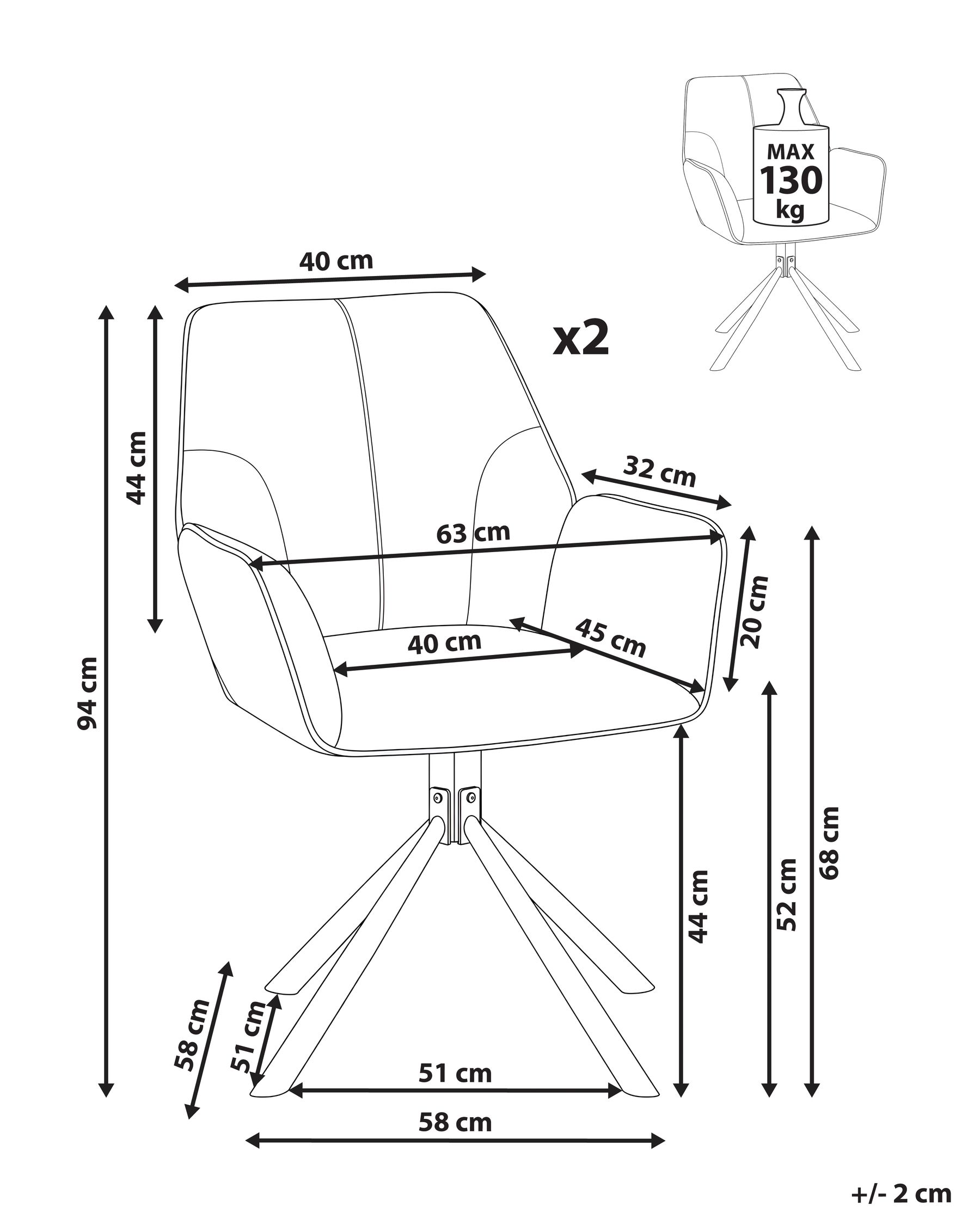 Esszimmerstuhl 2er Set drehbar WARNER Kunstwildleder Braun | Beliani.at