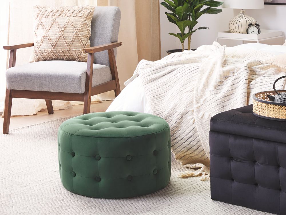 Velvet green pouffe store