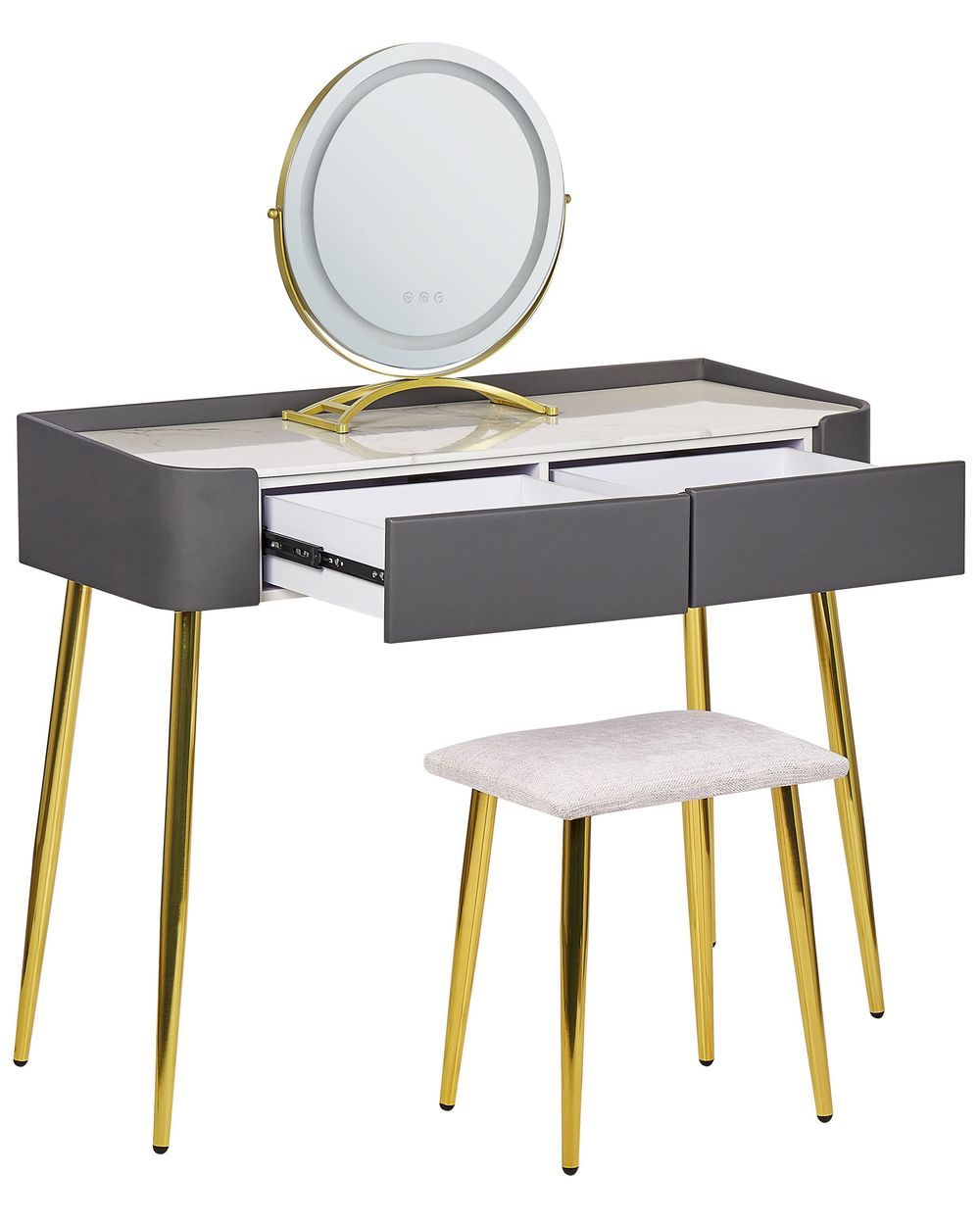 Dressing Table with Mirror and Stool SURIN LED Grey | Beliani.co.uk