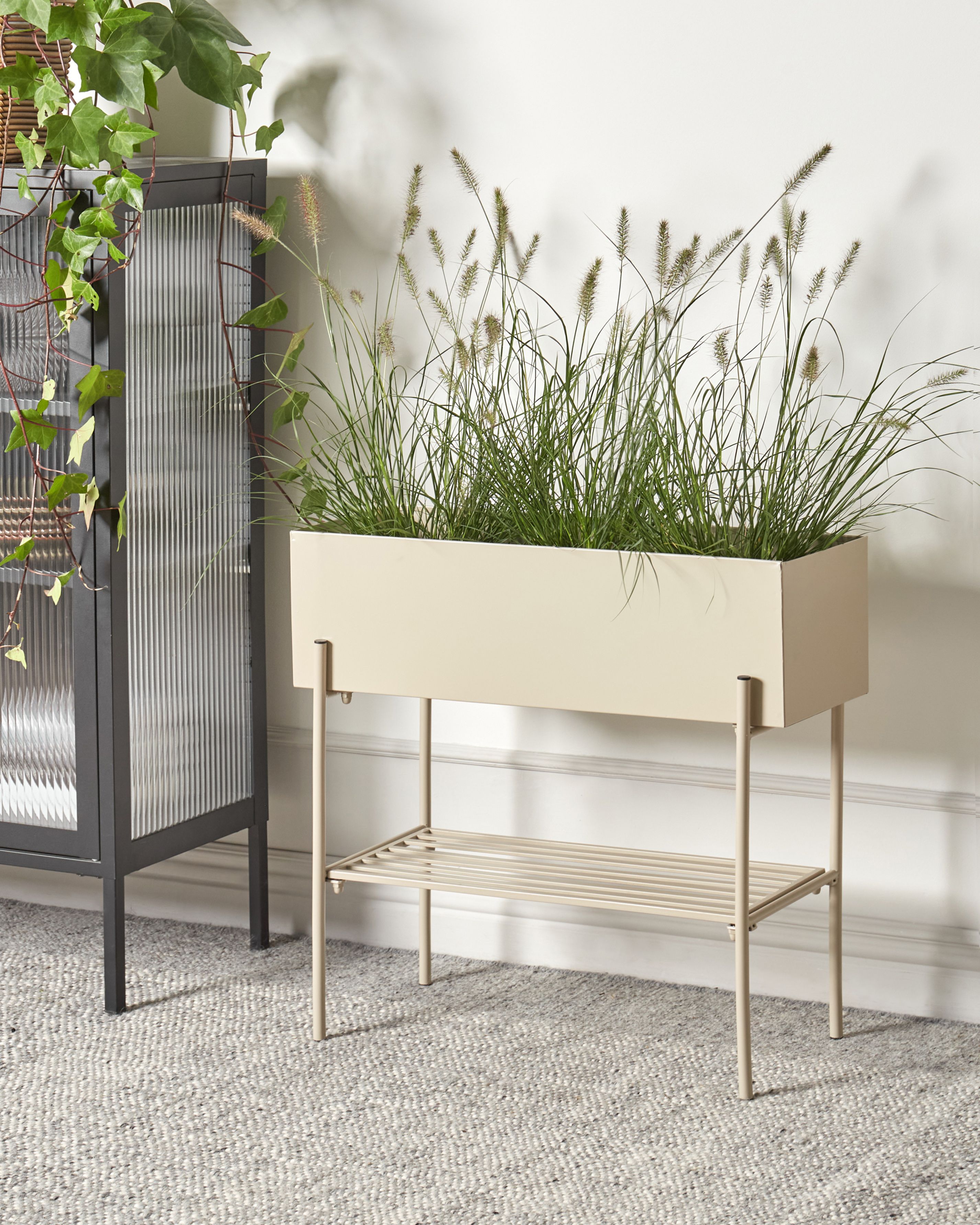 Elevated Plant Pot VINCA Metal 70 cm Beige | Beliani.co.uk