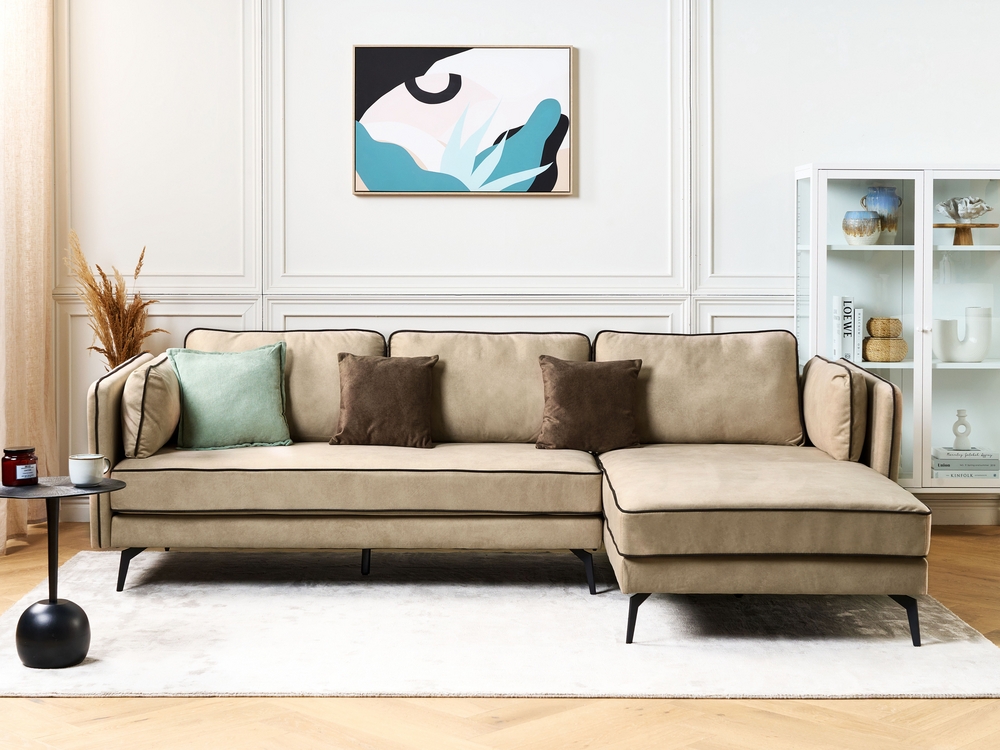 Beige velvet corner sofa store