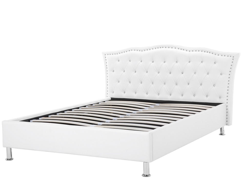 Faux Leather EU Double Size Bed White METZ Beliani